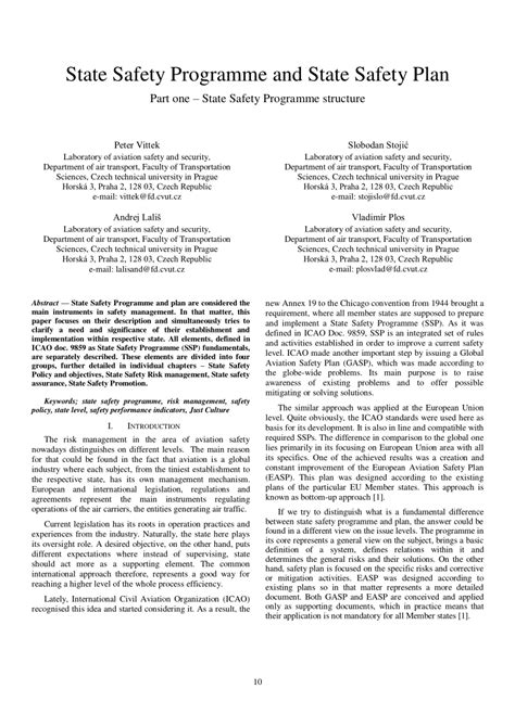 Pdf State Safety Programme And State Safety Plan Part One State