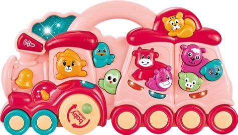 Музыкальная игрушка поезд с животными, со светом и музыкой, розовый ...