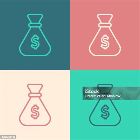 컬러 배경에 고립 된 팝 아트 라인 머니 백 아이콘 달러 또는 Usd 기호 현금 은행 통화 기호 벡터 가방에 대한 스톡 벡터 아트 및 기타 이미지 Istock