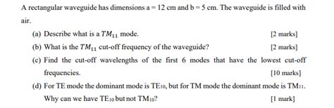 solved a rectangular waveguide has dimensions a 12 cm and