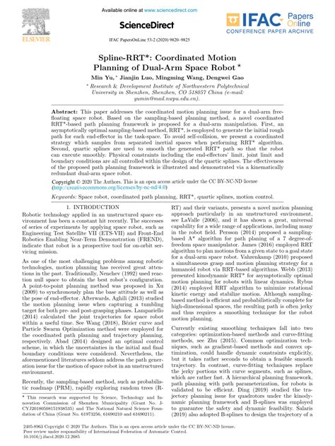 Pdf Spline Rrt⁎ Coordinated Motion Planning Of Dual Arm Space Robot