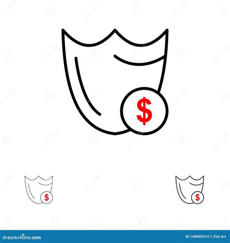 Shield Guard Safety Secure Security Dollar Bold And Thin Black Line Icon Set Stock Vector