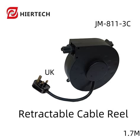 Hiertech Black British Standard Plug Three Core 1 7m Retractable Cable Reel Retractable Power