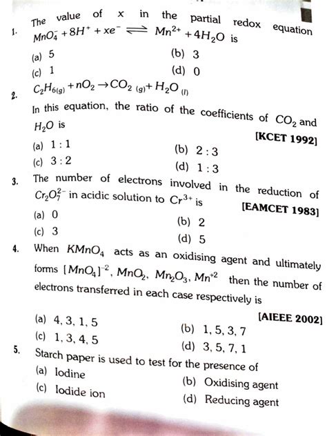 Redox Reactions Questions 2 Pdf