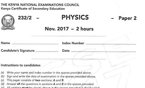 Kcse Physics Paper 2 2017 Exam Questions With Answers Knec Past Paper