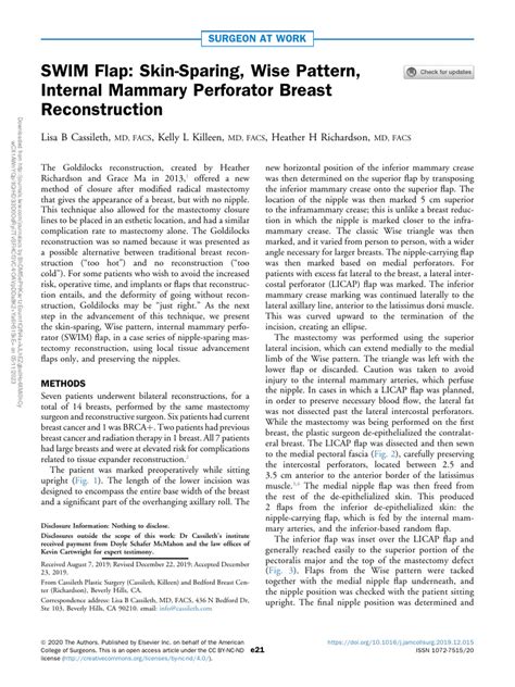 Swim Flap Nipple Sparing Breast Reconstruction Pdf Mastectomy