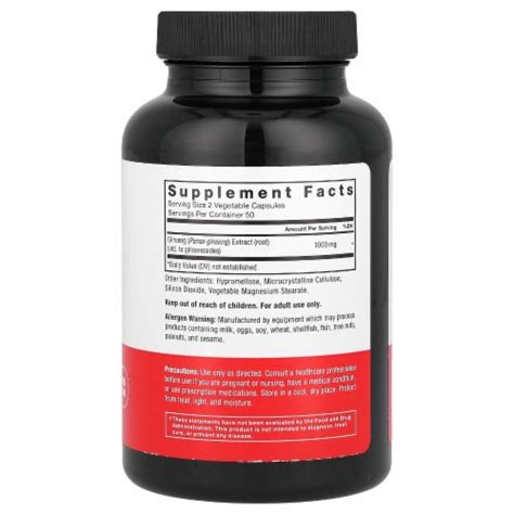 Force Factor Panax Ginseng 1 000 Mg 100 Vegetable Capsules 500 Mg