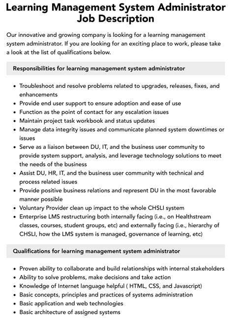 Learning Management System Administrator Job Description Velvet Jobs