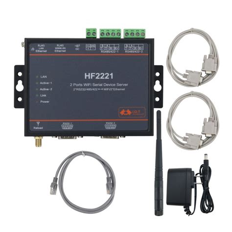 HF2221 Industrial Grade 2 Port Serial Server RS232 485 422 To Wifi Ethernet W Rubber Wifi