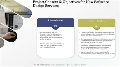 Project Context And Objectives For New Software Design Services Ppt Slides Style Presentation