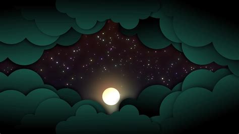 night sky animation with cloud and blinking stars and moon rising