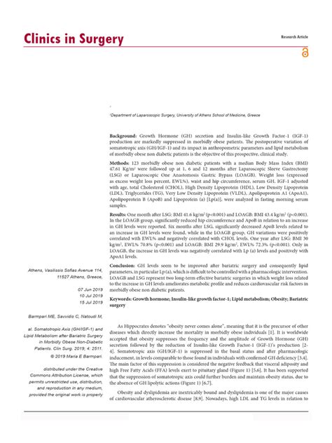 Somatotropic Axis Ghigf 1 And Lipid Metabolism After Bariatric