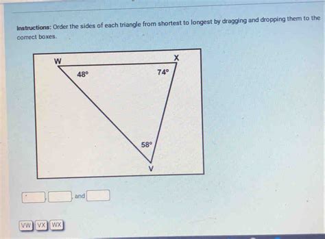 solved instructions order the sides of each triangle from shortest to