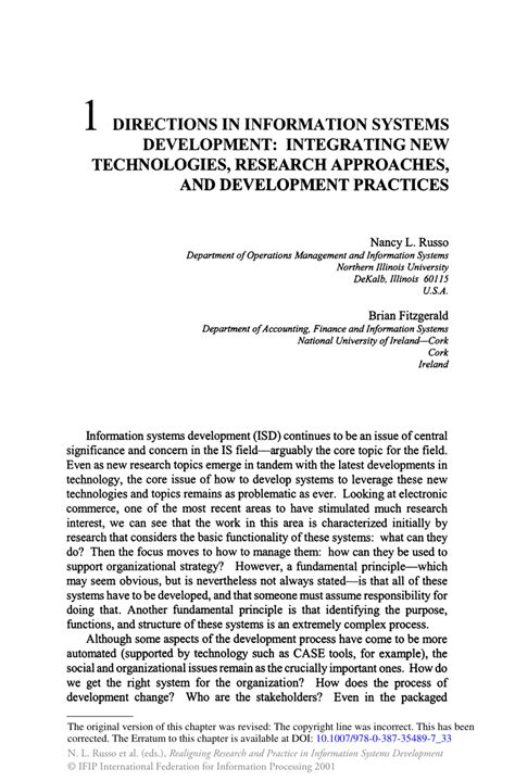Pdf Directions In Information Systems Development Integrating New Technologies Research