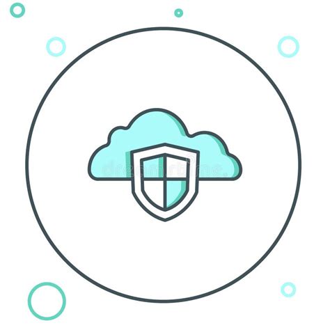 Line Cloud And Shield Icon Isolated On White Background Cloud Storage
