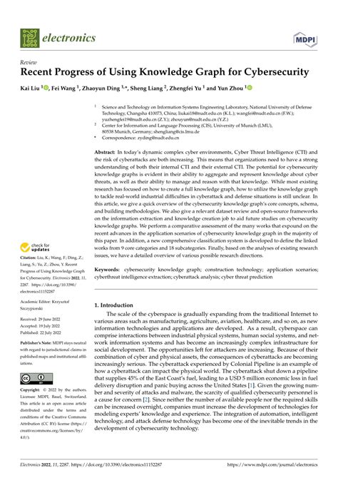 PDF Recent Progress Of Using Knowledge Graph For Cybersecurity