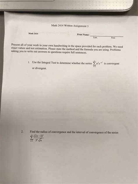 solved math 2414 written assignment 3 math 2414 print name
