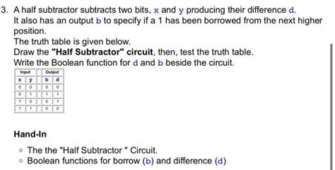 Solved A Half Subtractor Subtracts Two Bits X And Y