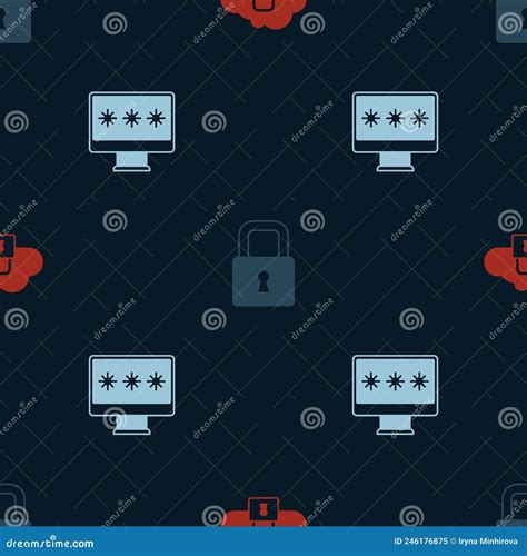 Set Cloud Computing Lock Lock And Monitor With Password On Seamless Pattern Vector Stock