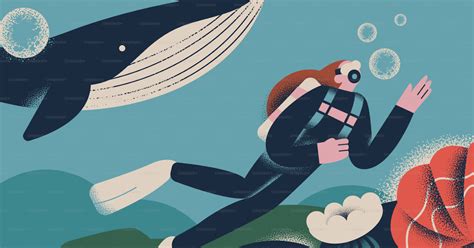 잠수부가 고래와 산호 근처에서 수중에서 수영하고 있습니다 벡터 Unsplash의 여자 이미지