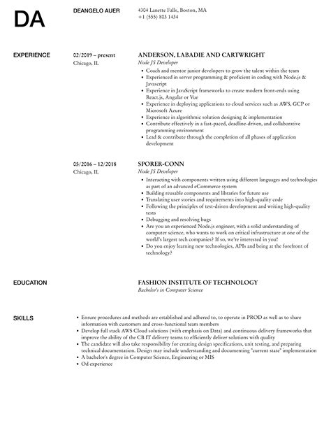 Node JS Developer Resume Samples Velvet Jobs