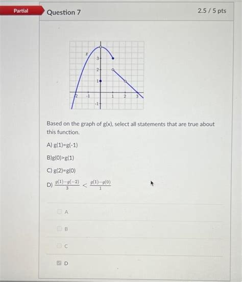Solved Based On The Graph Of Gx Select All Statements