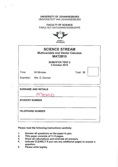 ST Memo Semester Test MAT B Studocu