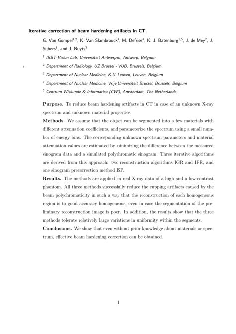 Pdf Iterative Correction Of Beam Hardening Artifacts In Ct