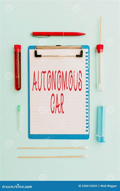 Hand Writing Sign Autonomous Car Word Written On Vehicle That Can Guide Itself Without Human