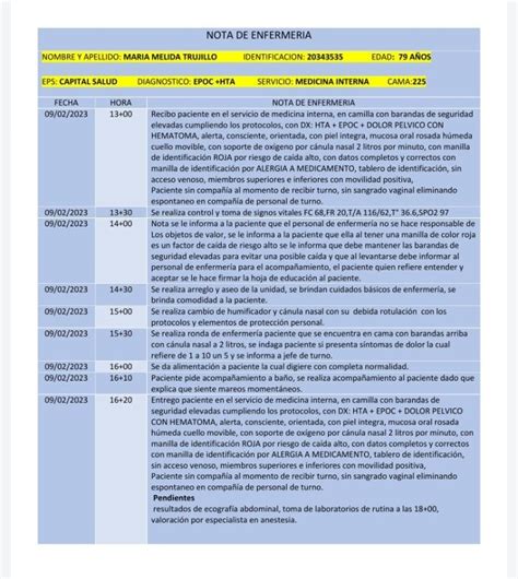 Nota De Enfermería En Medicina Interna