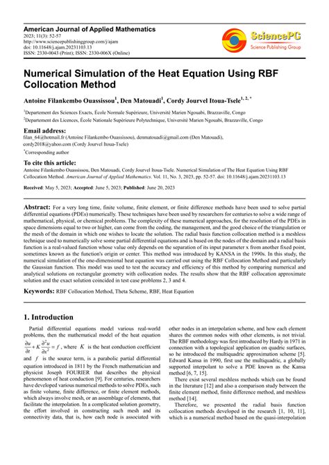 Pdf Numerical Simulation Of The Heat Equation Using Rbf Collocation