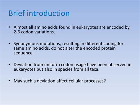 Ppt Codon Bias Examination Measuring The Effect Of Codon Usage Deviations On Protein