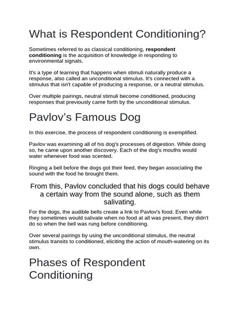 Respondent Conditioning Pdf Classical Conditioning Psychological Theories