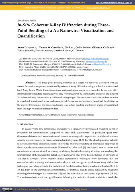 Pdf In Situ Coherent X Ray Diffraction During Three Point Bending Of A Au Nanowire