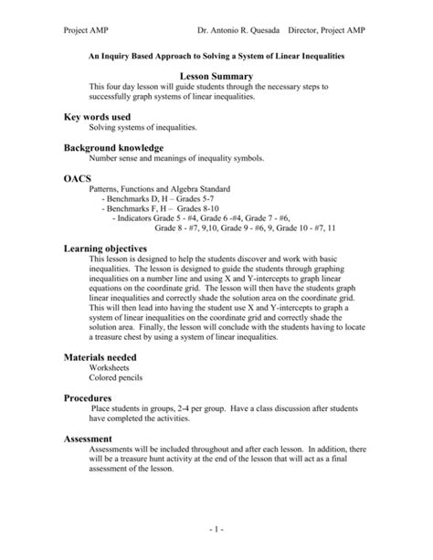Solving Linear Inequalities Inquiry Based Worksheet