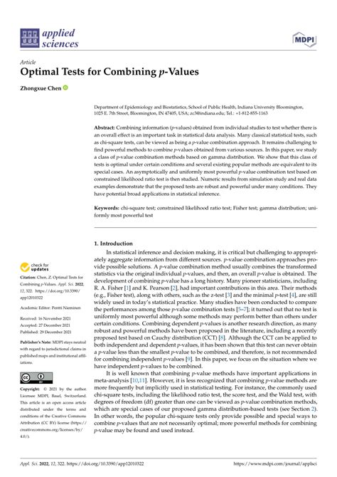 Pdf Optimal Tests For Combining P Values