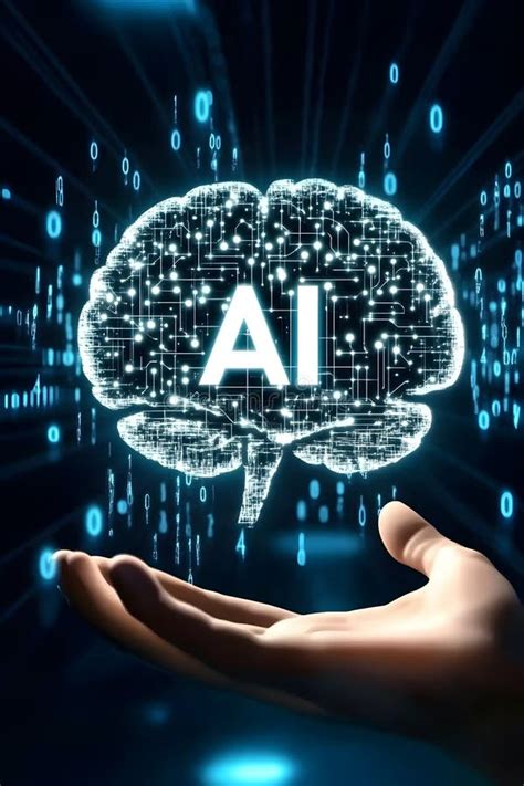 Hand Holding Digital Ai Brain Hologram Artificial Intelligence Futuristic Technology Concept