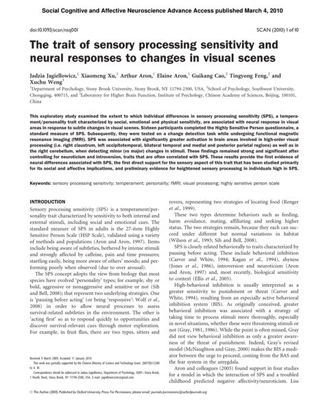 PDF The Trait Of Sensory Processing Sensitivity And Neural Responses To Changes In Visual Scenes