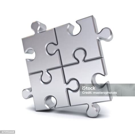 금속 크롬 직소 퍼즐 조각 그림자와 흰색 배경에 고립 3d 렌더링 0명에 대한 스톡 사진 및 기타 이미지 0명 강철 개념과 주제 Istock