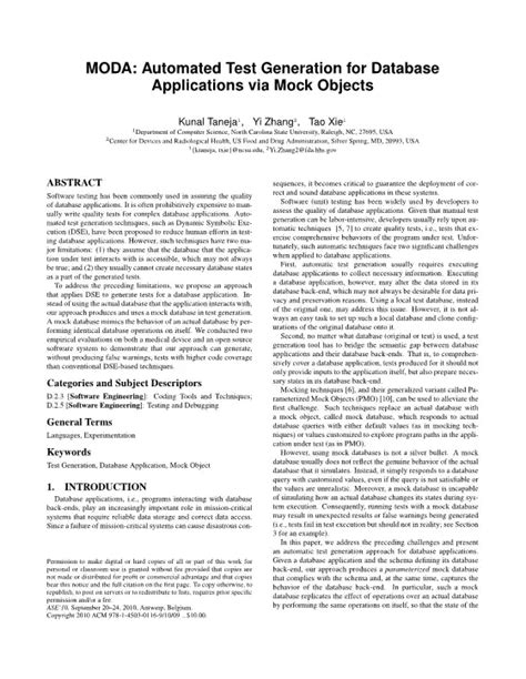 Moda Automated Test Generation For Database Applications Via Mock