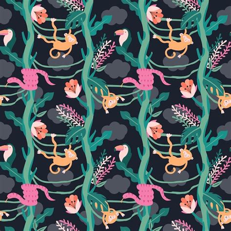 Premium Vector Crazy Jungle Seamless Pattern