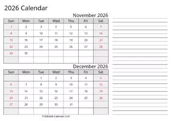 Bi Monthly Calendar 2026 Editable In Excel Word Pdf