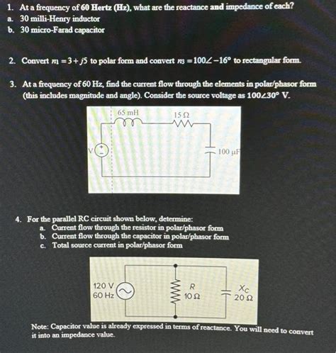 Solved 1 At A Frequency Of 60hertz Hz What Are The