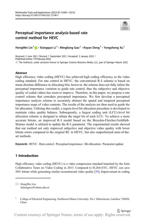 Perceptual Importance Analysis Based Rate Control Method For Hevc
