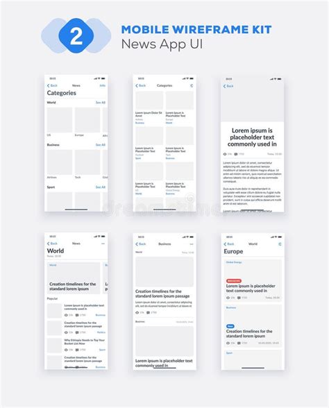 Wireframe Kit for Mobile Phone. Mobile App UI, UX Design. New Ecommerce Cart, Stock Vector ...