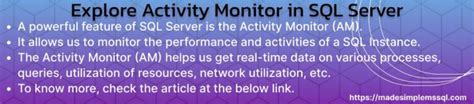 Explore Activity Monitor In Sql Server Madesimplemssql
