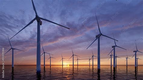 K Ultra Hd X Ocean Wind Farm Windmill Farm In The Ocean Offshore Wind Turbines In