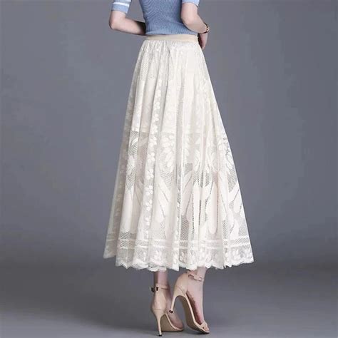 Badu Bg Темпераментни плътни дантелени дълги поли с A линия Дамски летни есенни пачуърк широки