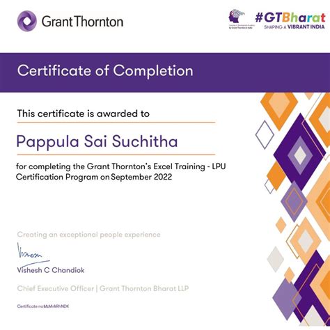 Advancedexcel Excel Certificate Grantthornton Sai Suchitha Pappula