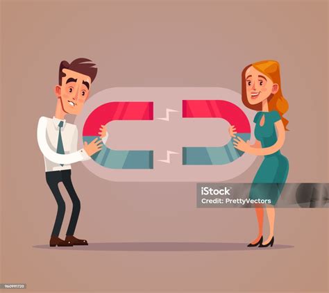 행복 한 웃는 남자 여자 애 인 문자 자석으로 서로 당겨 사랑 개념 절연 플랫 만화 그래픽 디자인 일러스트 레이 션 갇힌에 대한 스톡 벡터 아트 및 기타 이미지 Istock